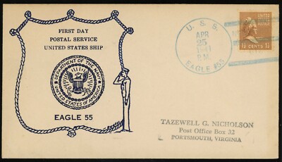 USS Eagle #55 First Day US Ship Postal Service 1941 Cover Cachet ...