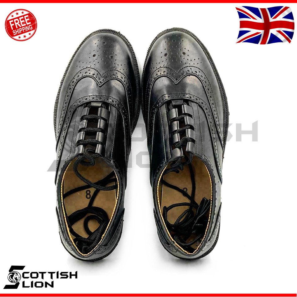 Scottish Kilt Dress Shoes Bagpipe Shoe Ghillie Brogues Black Leather UK ...