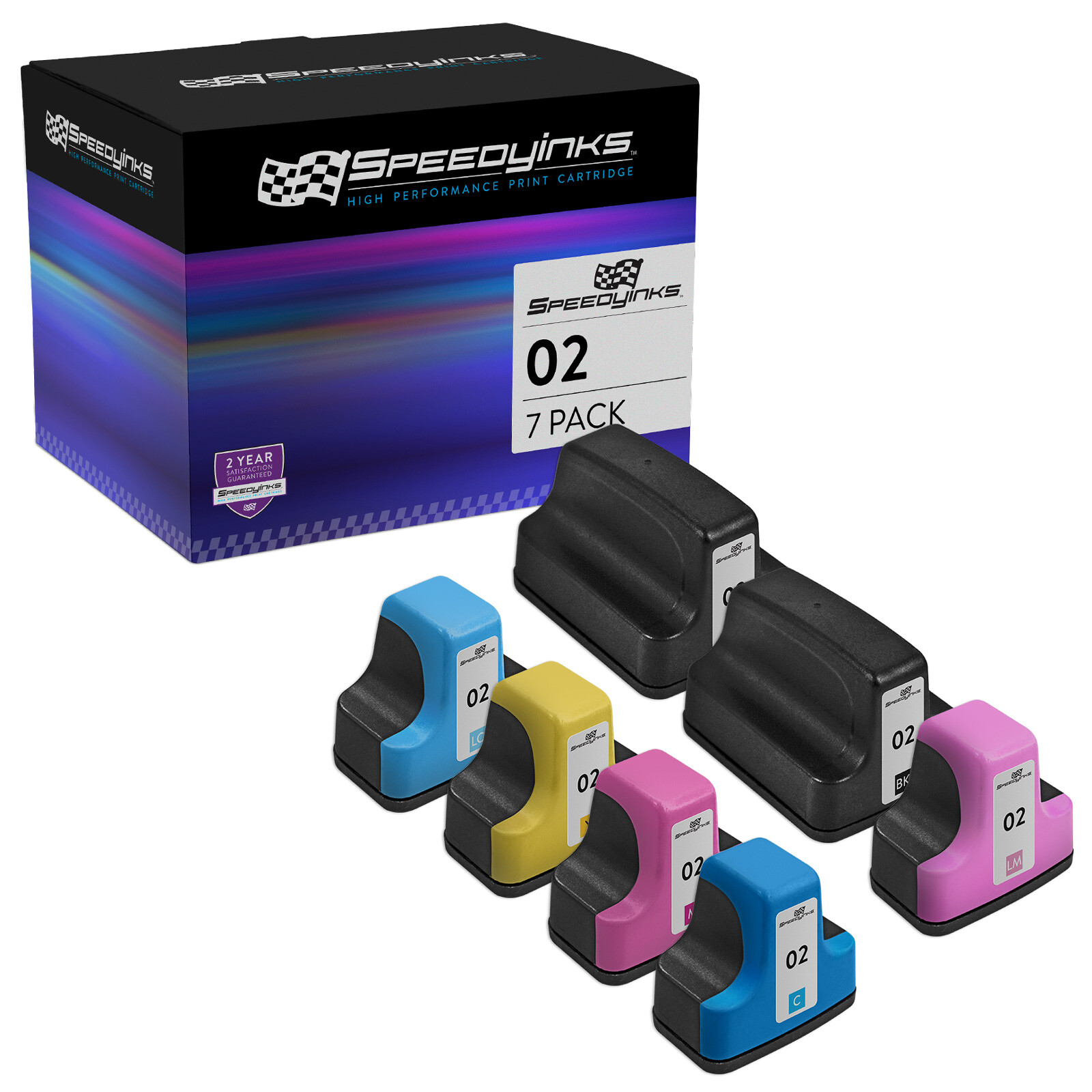 7PK BLACK COLOR Ink Set for HP02 HP 02 BLK CMY PhotoSmart 8250 3210xi ...