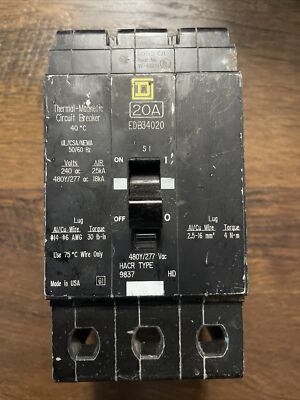 Square D EDB34020 20A 480V 3P Circuit Breaker | eBay