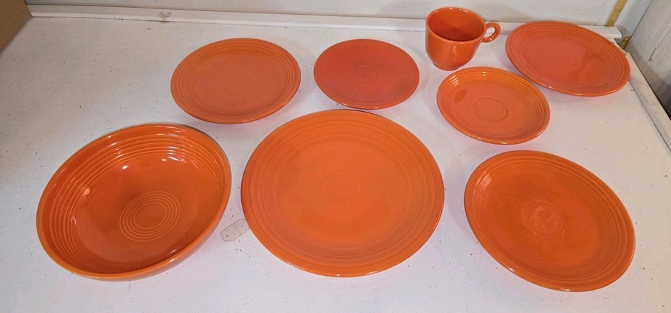 VTG RED ORANGE FIESTA PLATE RADIOACTIVE GLAZE Plates, Cup, Mixing Bowl ...