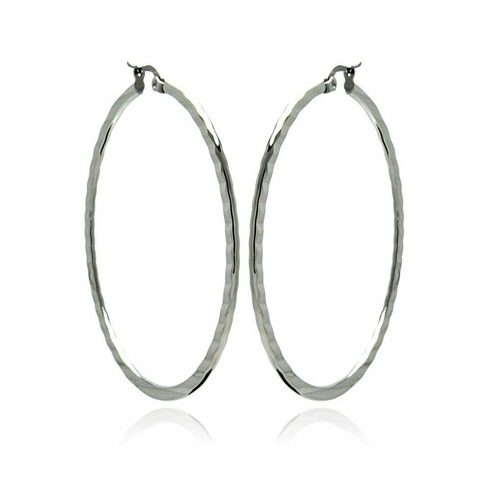 Stainless Steel Round, Textured Flat Hoop Earrings, 20mm, 30mm, 40mm ...