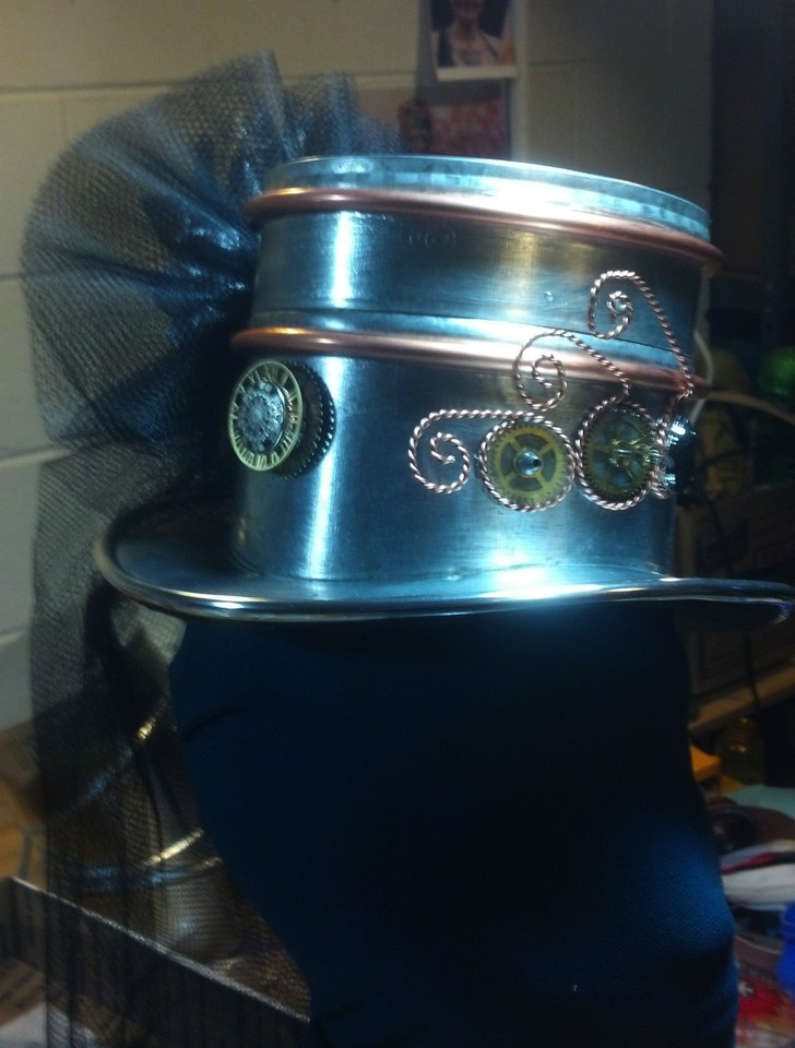 Contessa ~ Metal Steampunk Riding Bonnet ~ Top Hat Veil Feather Silver ...