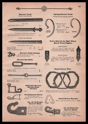 1931 Spring Harrow Teeth Clamps Hooks Clevis Eye Belts Check Rower Wire ...