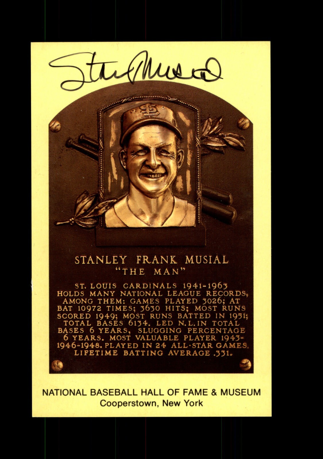 Stan Musial Signed Hall Of Fame Plaque Card Cardinals Autograph ...