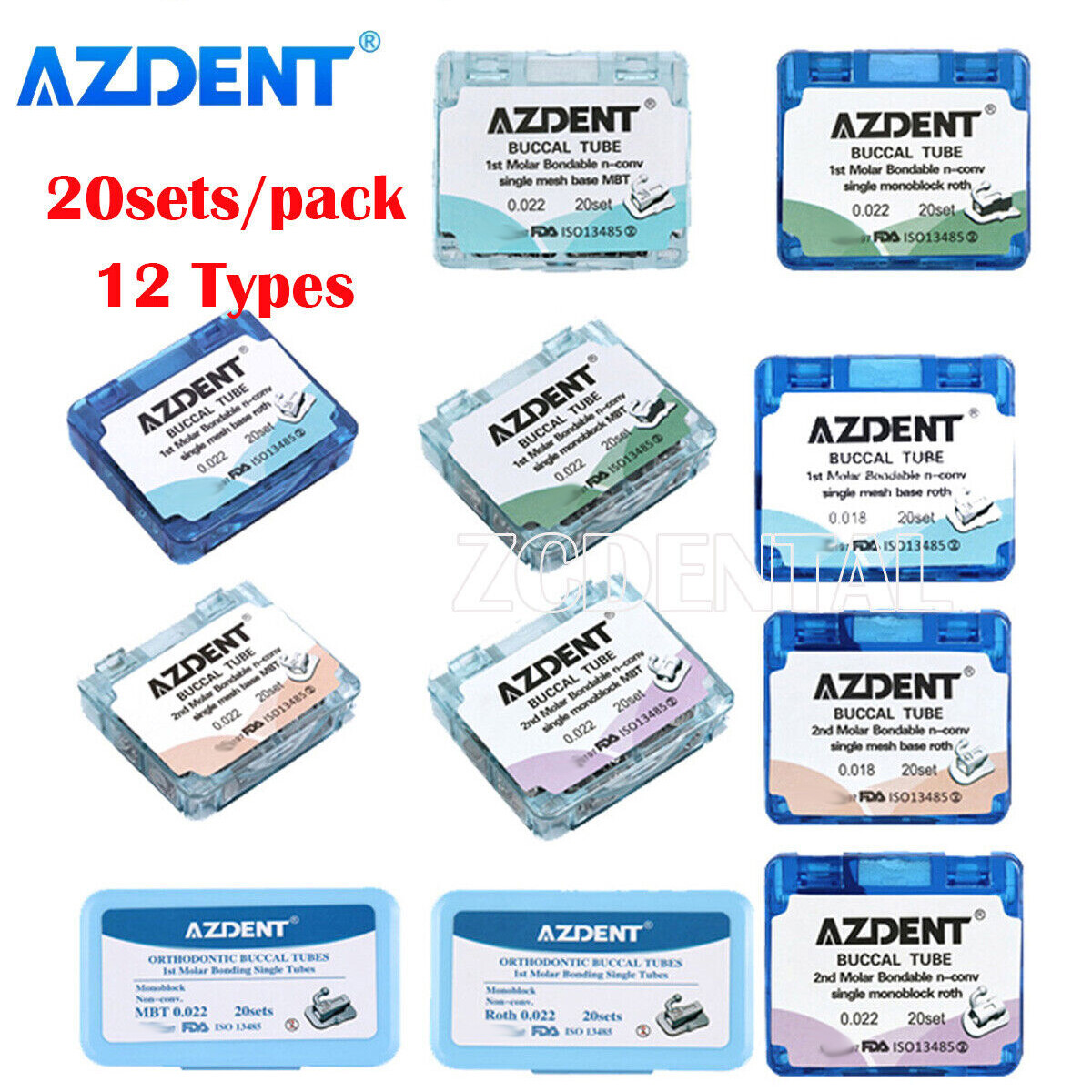 AZDENT Tubos bucales de ortodoncia dental 1er/2do molar MBT Roth 022 ...