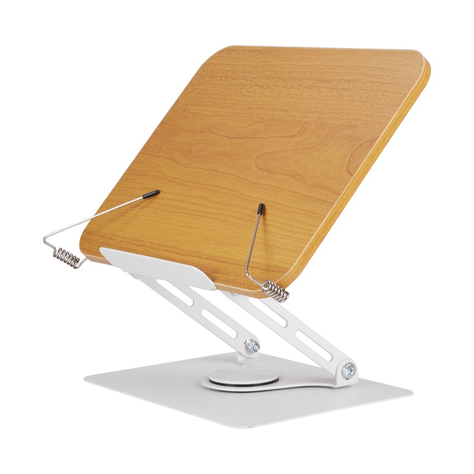 Metal Book Stand for Desk, 360° Rotate Adjustable Book Holder with Page ...