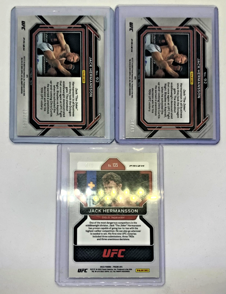 UFC JACK HERMANSSON #92 #135 Prizm Lot Purple /149 Teal /49 Lucky ...
