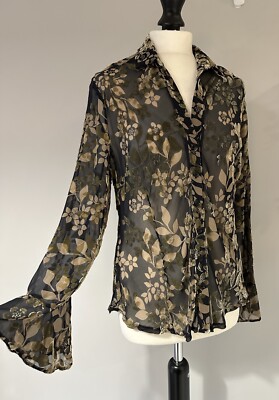 Kaliko Black Gold Devore Silk Sheer Floral Top Jacket Blouse Shirt 16 ...