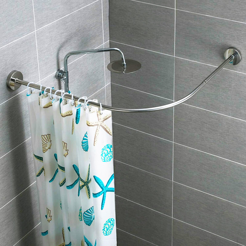 Curved Shower Curtain Rod Rail Adjustable Stainless Steel Corner Shower ...