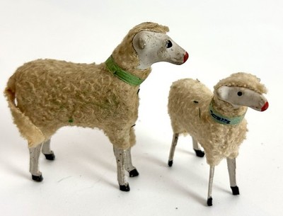 Two Antique German Putz Stick Leg Composition Woolly Sheep Germany | eBay