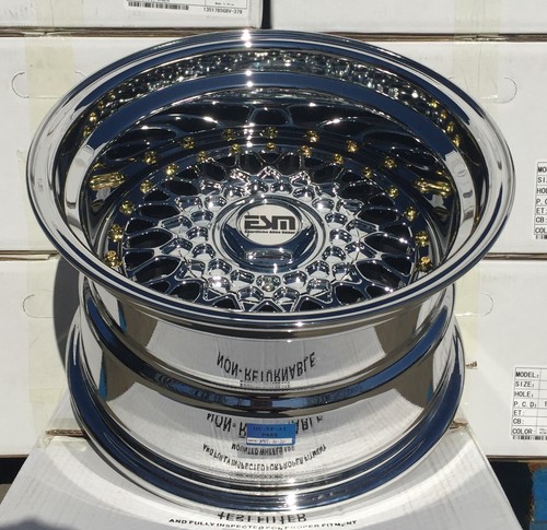 15x9 +10 5x100 4x100 VW Jetta GTI Golf ESM-2R Wheels Rims VC Chrome | 4 ...