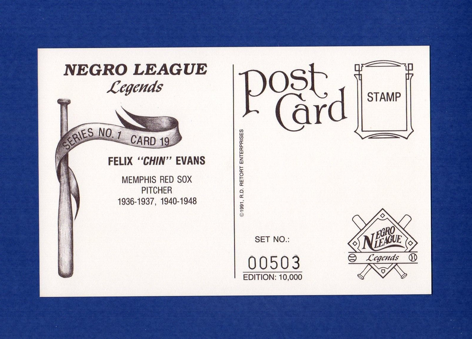 #19 FELIX "CHIN" EVANS, Memphis Red Sox ~ NEGRO LEAGUE Retort sepia ...