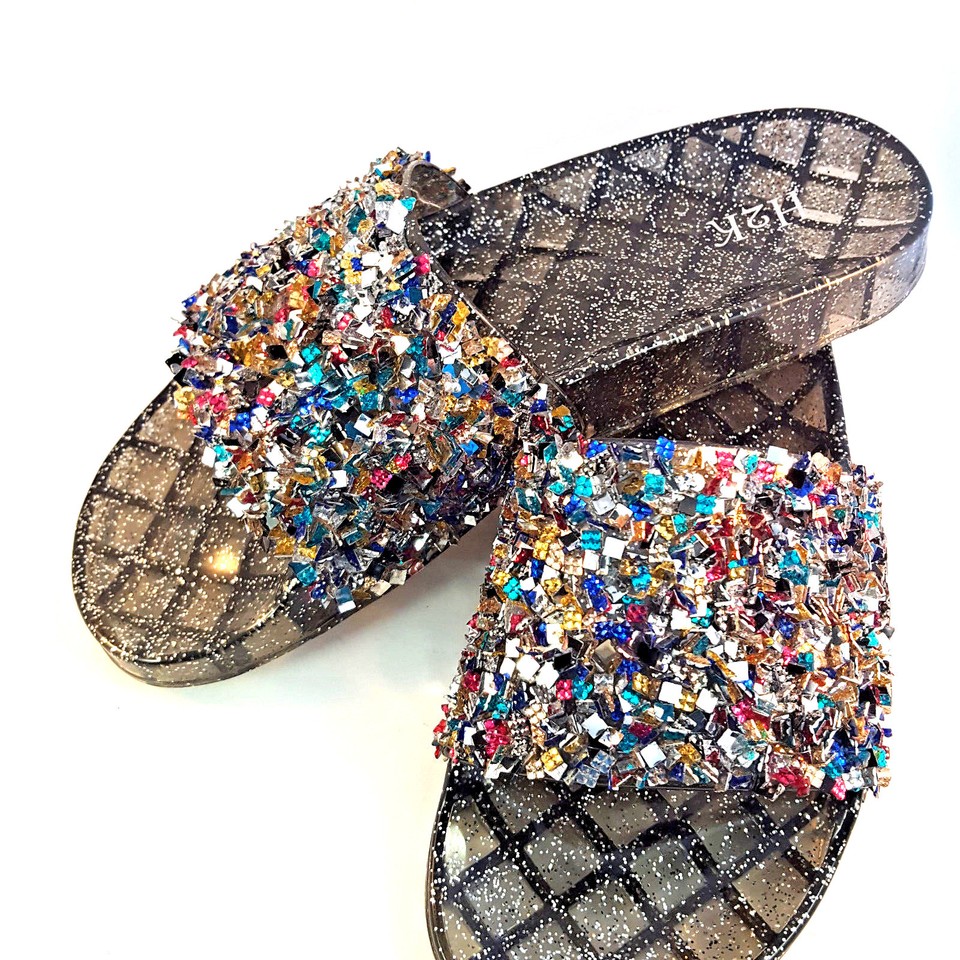H2K CANDY Multi Color Glitter Beads Fashion Slides Flip Flops Sandals ...