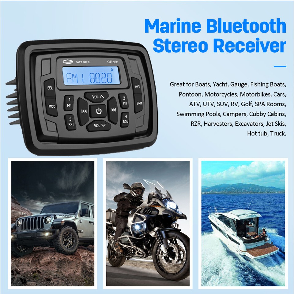 Marine Radio Boat Audio Package w/ Waterproof Stereo Speaker and FM AM ...