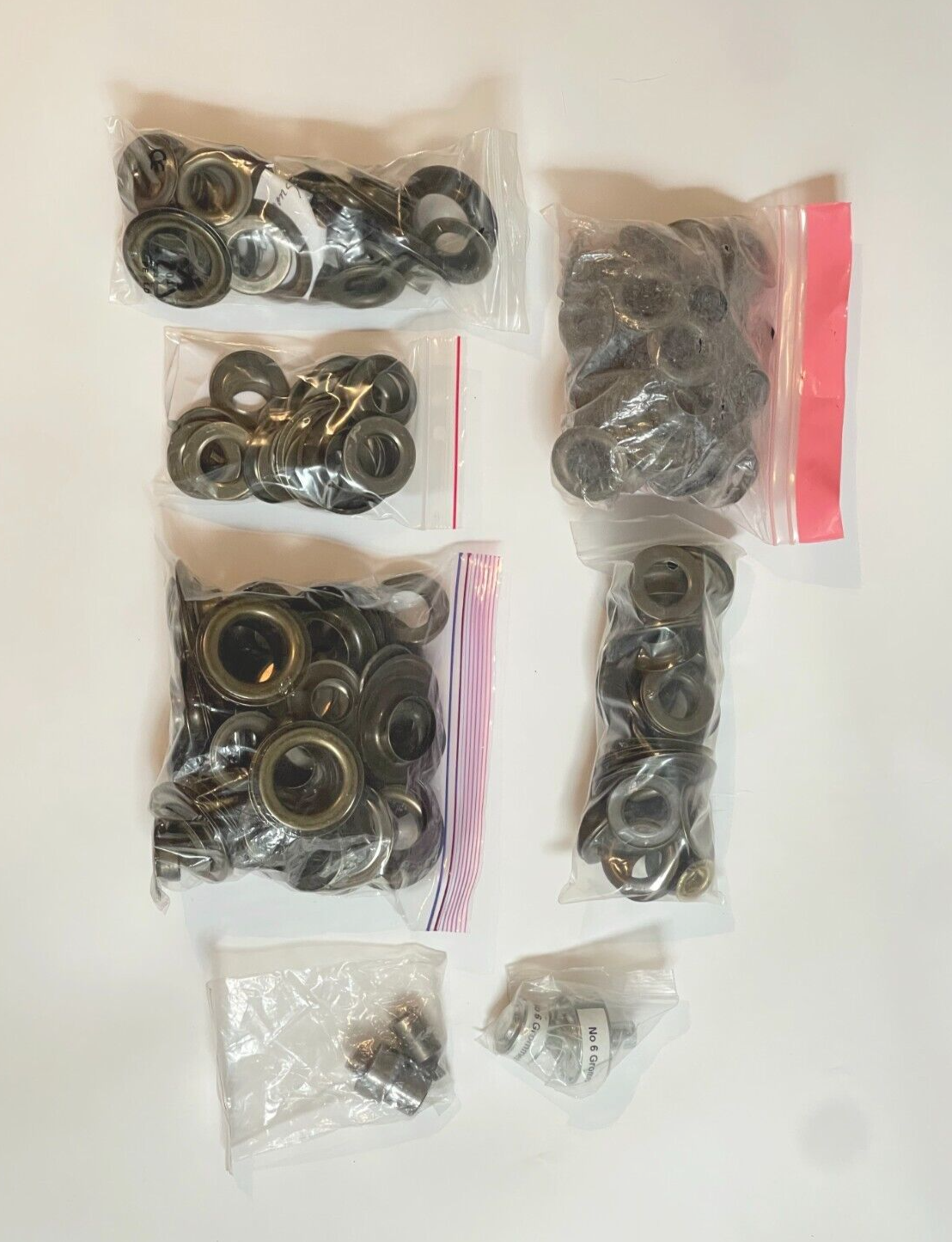 Large Lot of Brass Colored Grommets (Various Sizes) + 2 Dies (Size 6 ...