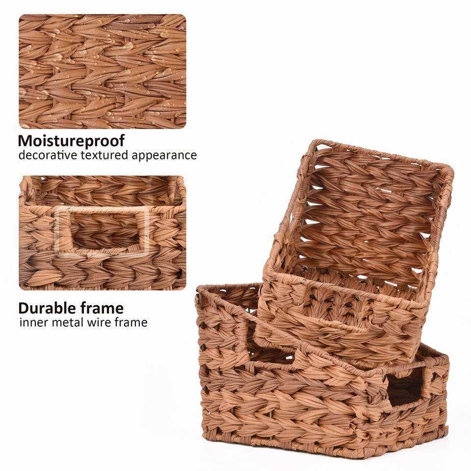 Wicker Storage Baskets For Shelves Trapezoid Woven Basket With Handles ...