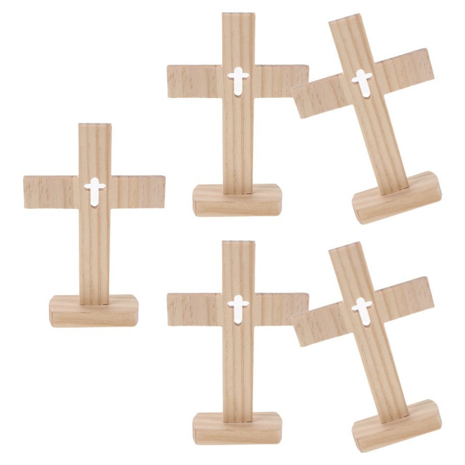 5pcs Wooden Cross Craft Bulk: Standing Christian Tabletop Crosses For ...