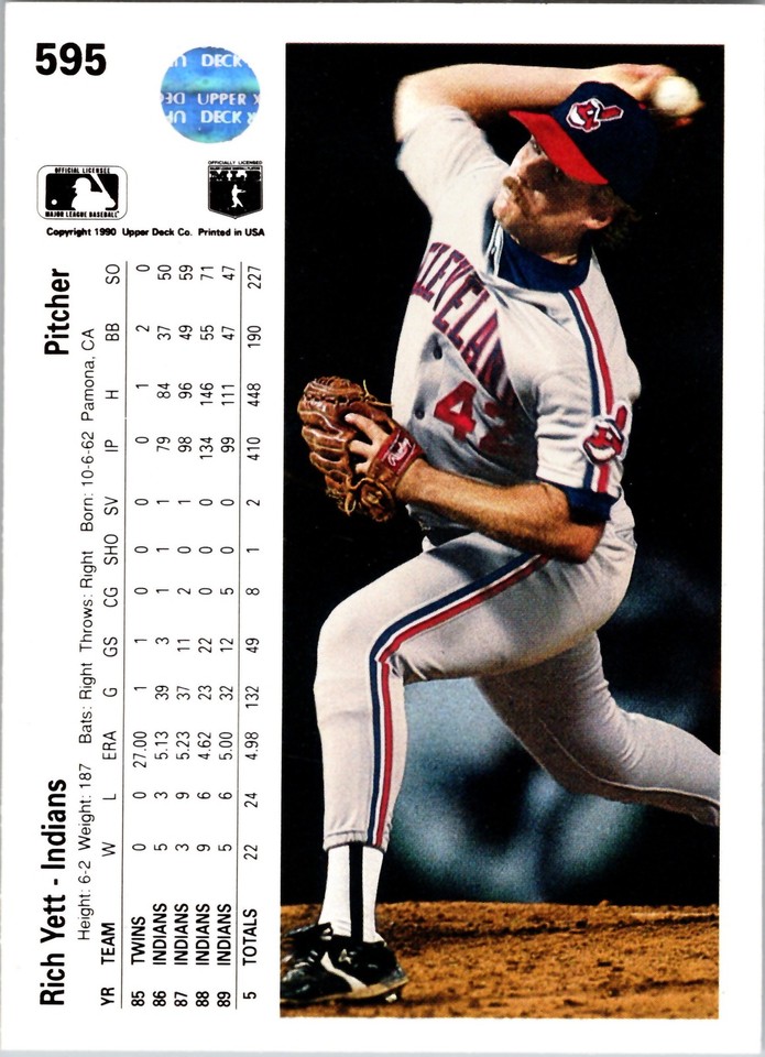 Rich Yett Cleveland Indians 1990 Upper Deck #595 | eBay