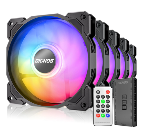 5 Pack RGB PC Fan 12 Volts (DC) 4 Pin PWM 120mm Cooler Fan 5V 3-Pin ...