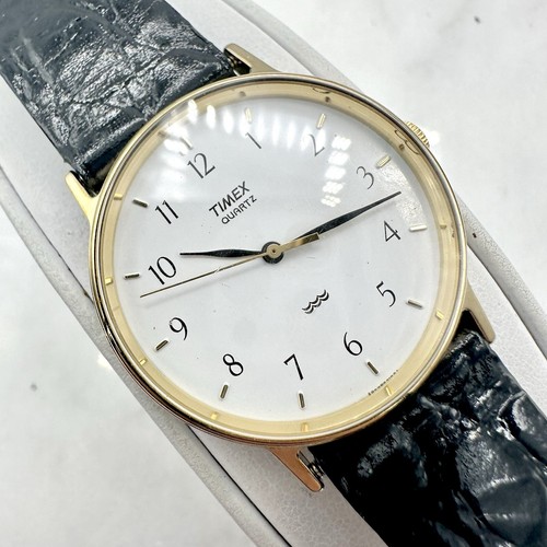 Vintage Timex M Cell Genuine Gold Tone Leather Quartz Analog Watch, New ...