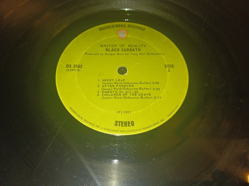 BLACK SABBATH "MASTER OF REALITY" (1971) BS 2562. TERRE HAUTE PRESSING ...