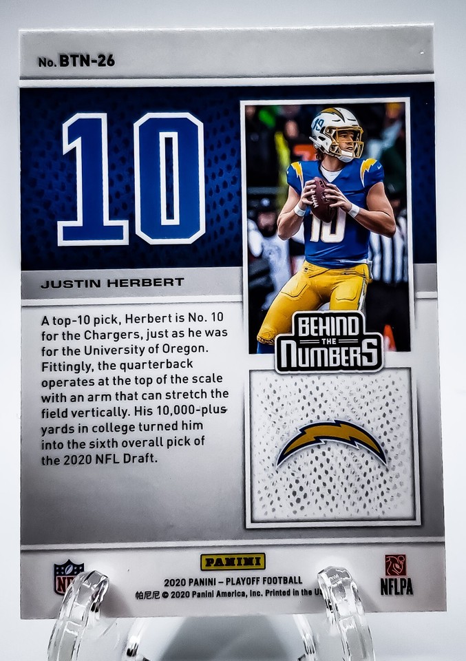 2020 Panini Playoff Behind the Numbers Insert #26 Justin Herbert Rookie ...