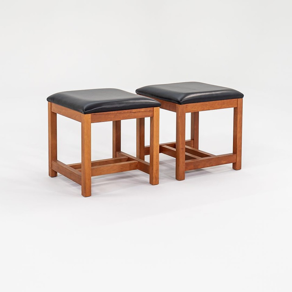 1990 Thomas Moser Mission Style Stool in Solid Cherry & Black Leather ...