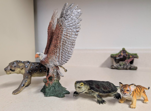 Vintage AAA Wildlife Lot (5) Figures Cheetah, Tiger, Snapping Turtle ...