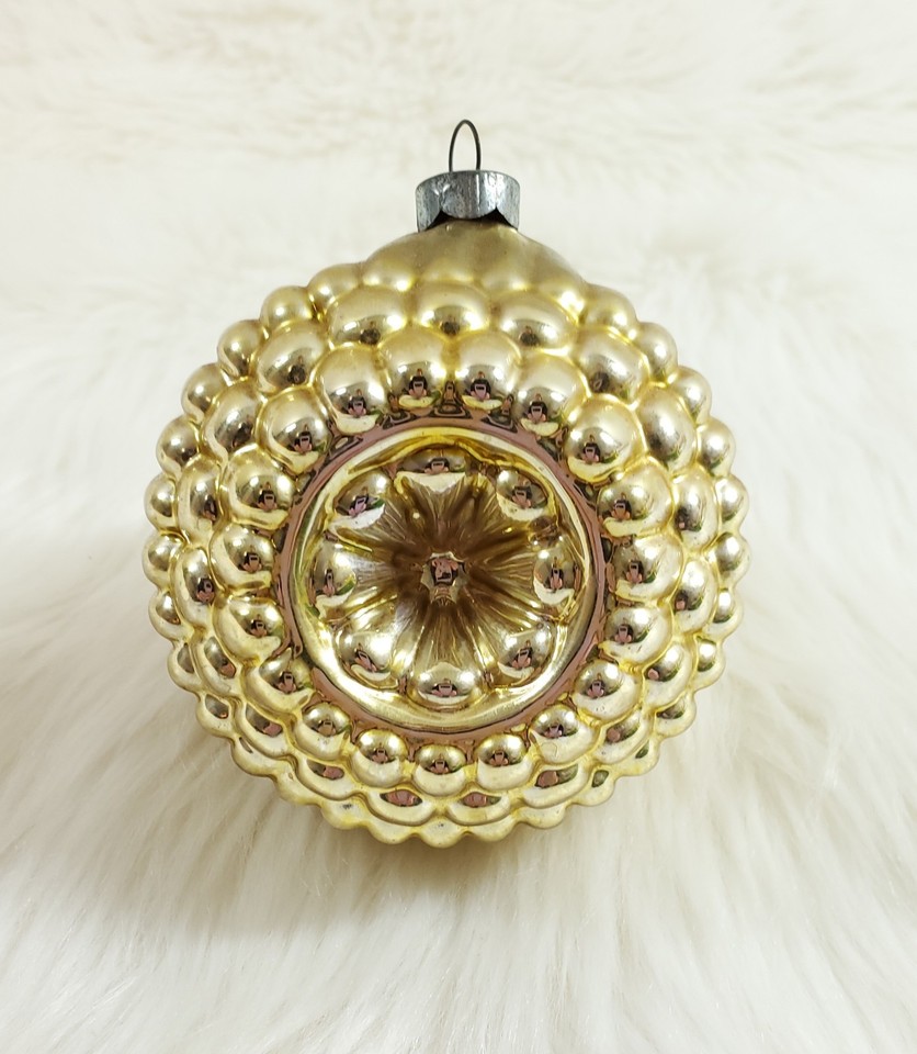 Vintage Shiny Brite JUMBO Bumpy Double Indent Gold Glass Christmas ...