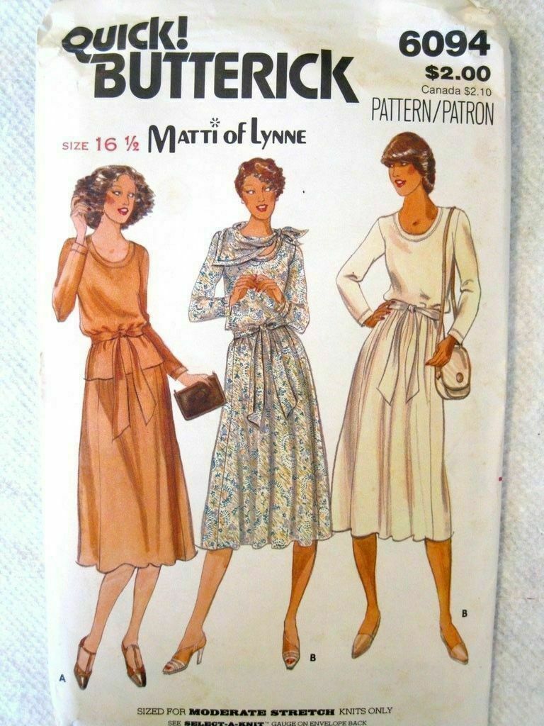 Butterick 6094 Matti of Lynne DRESS TOP SKIRT BELT sz16.5 bust45 ...
