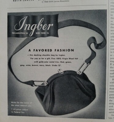 1946 Ingber women's purse handbag vintage fashion ad | eBay