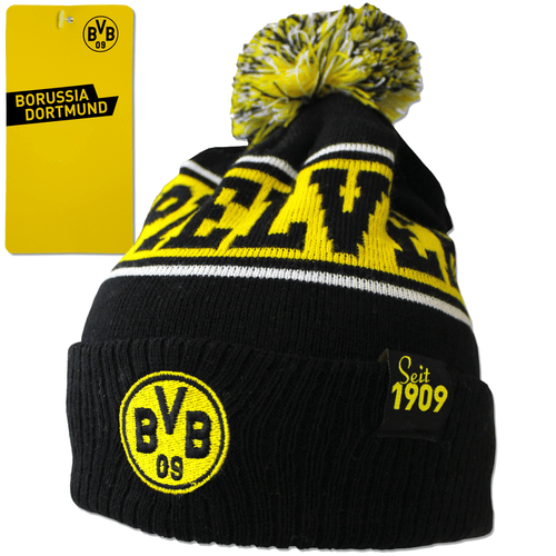 BVB Mütze Borussia Dortmund Beanie Wendemütze Bommelmütze Bommel ...
