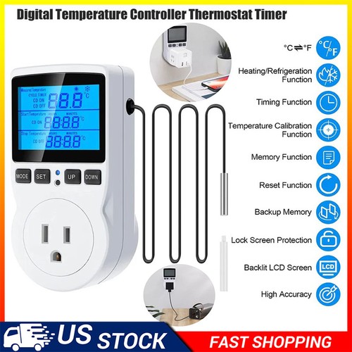 LCD Digital Plug in Thermostat Timer Switch Socket Temperature ...