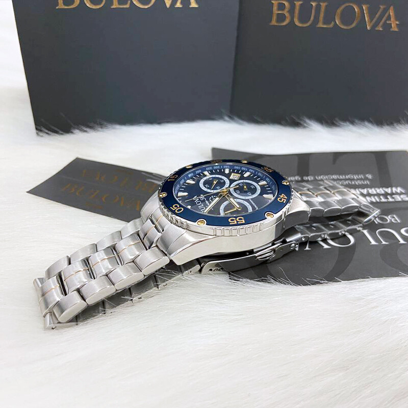 Men Bulova Classic Blue Marine Star Chronograph 98B400 Quartz Watch 7.5 ...