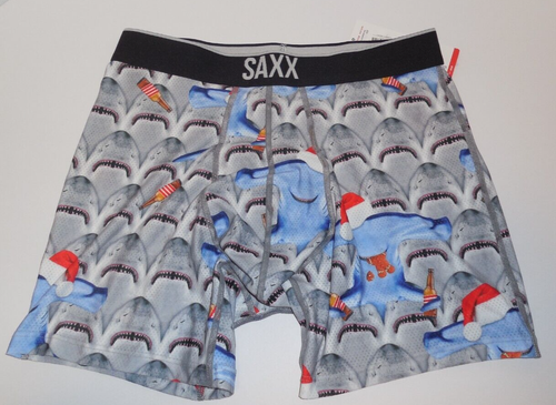 SAXX Volt Slim Fit Boxer Brief Men's Small Underwear Sharks Santa Hats ...