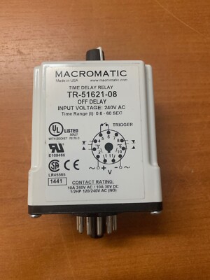 MACROMATIC TR-51621-08 Time Delay Relay, 240V AC,10A, 30V DC 0.6 sec ...