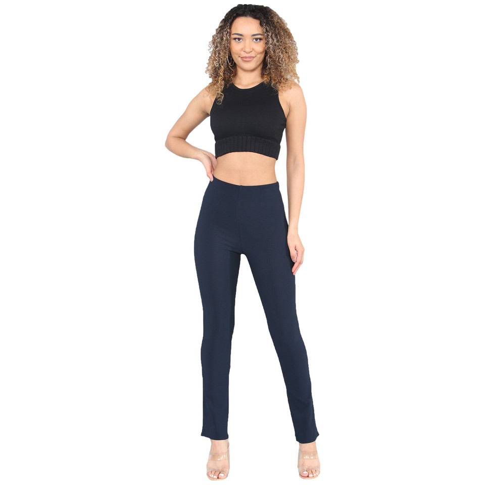 2 PACK WOMENS BOOTLEG TROUSERS LADIES BOOTCUT STRETCH FINELY RIBBED ...