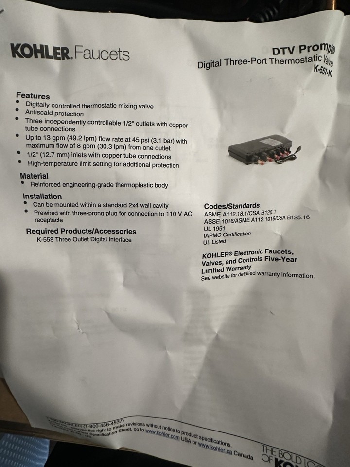 Kohler K-557-K-NA DTV Prompt Three-Port Digital Thermostatic Valve ...