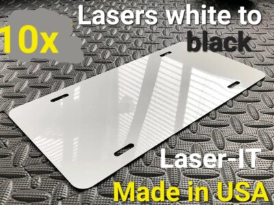 10x White Laser-IT Aluminum License Plates Blank Laser Engravable Made ...