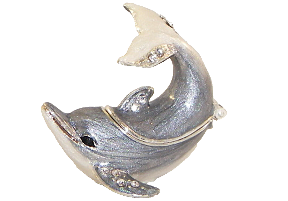 Adorable Dolphin Pewter Bejeweled Hinged Miniature Trinket Box ...