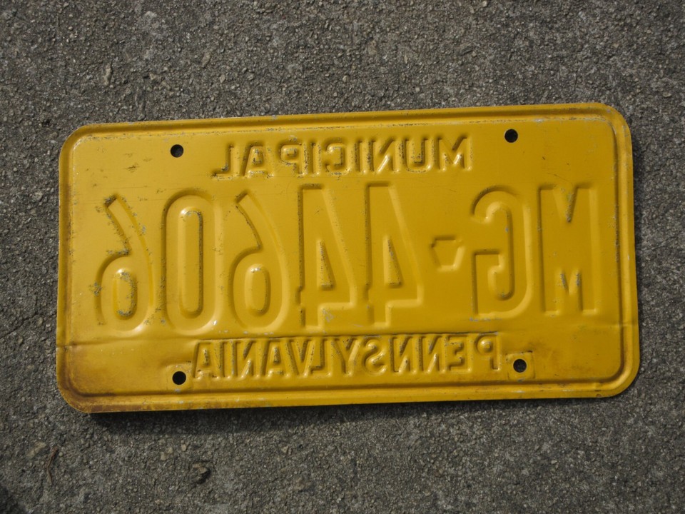 1970's Pennsylvania Blue Yellow Municipal License Plate Pa Penna MG ...