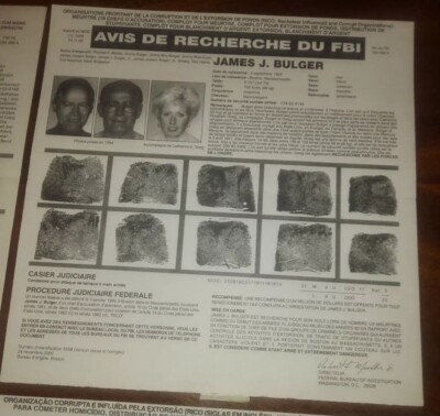Very Rare FBI Wanted Poster James Whitey Bulger Boston Mob Boss Winter ...