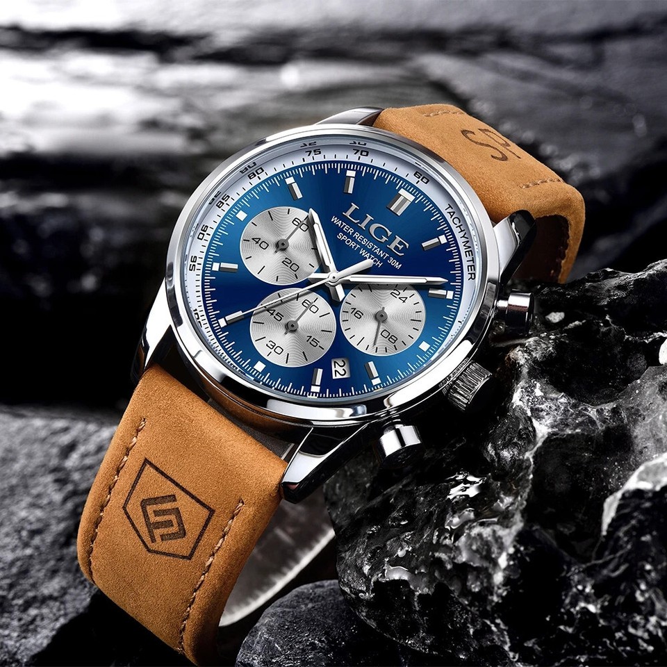 LIGE Men Watch Top Brand Luxury Military Leather Wristwatch Male ...