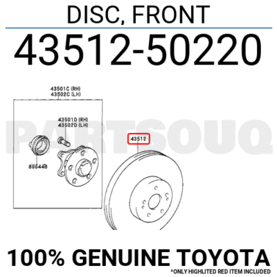 4351250220 Genuine Toyota DISC, FRONT 43512-50220 | eBay