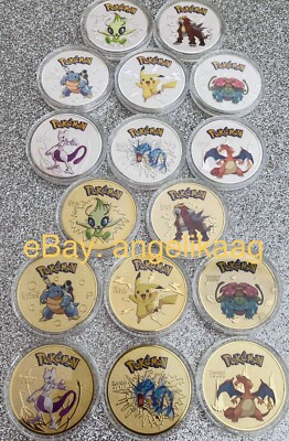 Pokemon x16 Pikachu Argento & Color Oro da Collezione Moneta Card ...