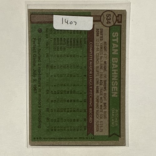 1976 TOPPS BASEBALL CARD # 534 STAN BAHNSEN A'S PITCHER | eBay