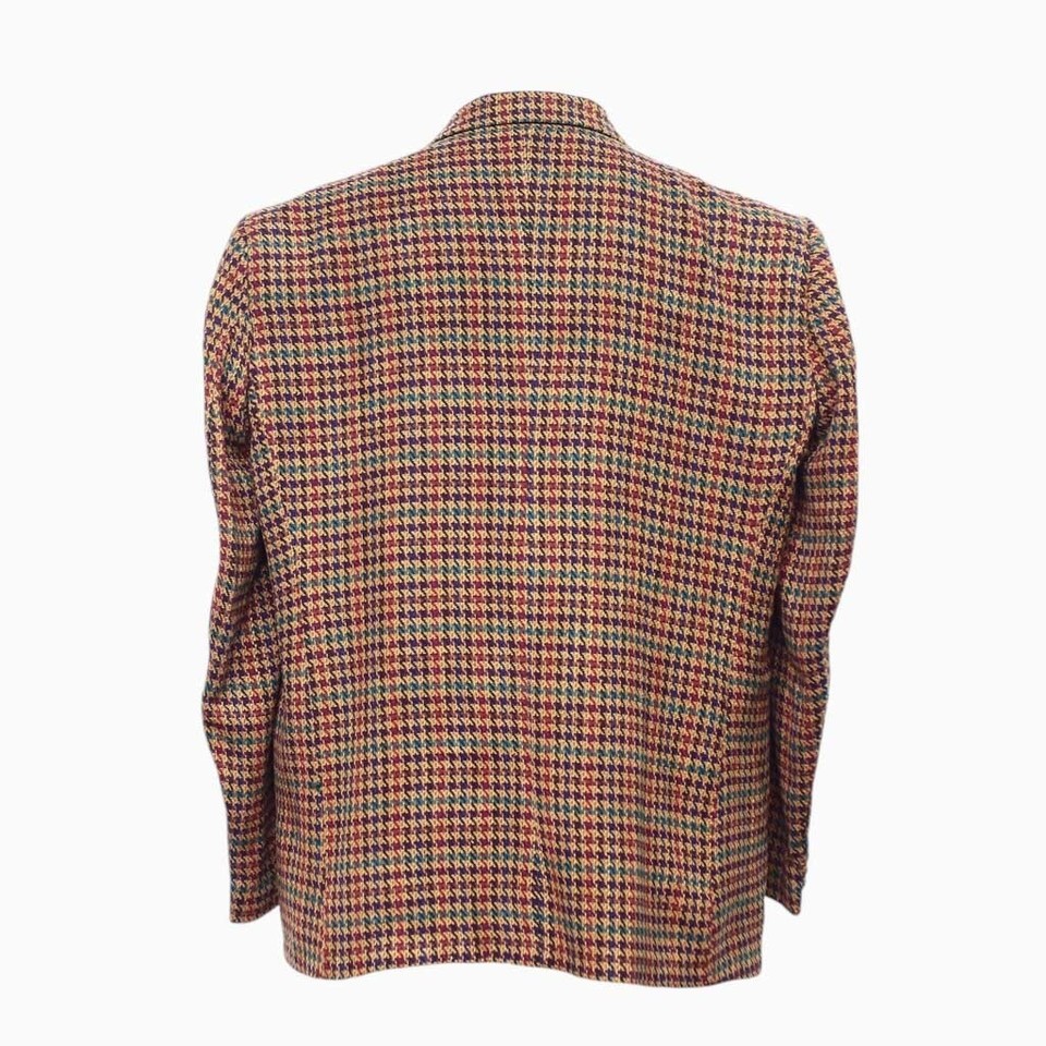 Mens 48R Wool Houndstooth Check Blazer Brown Red Green Jacket Sport ...