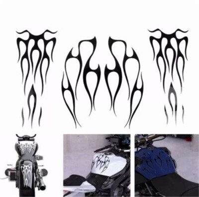 Black Motorcycle Flame Sticker Kit For Gas Tank & Fender Decals Vinyl ...