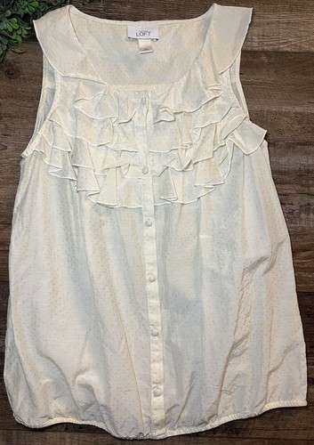 Vintage Boho Ann Taylor Loft Women’s XS Cream Ruffled Button Up Sleeveless Top | eBay